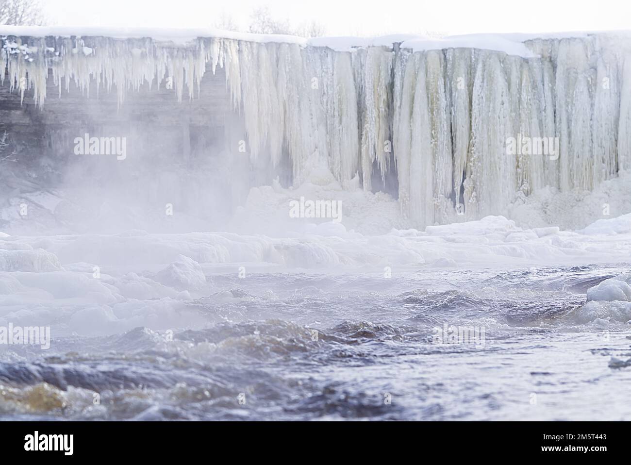 Frozen small mountain waterfall close up. Frozen Jagala Falls, Estonia ...