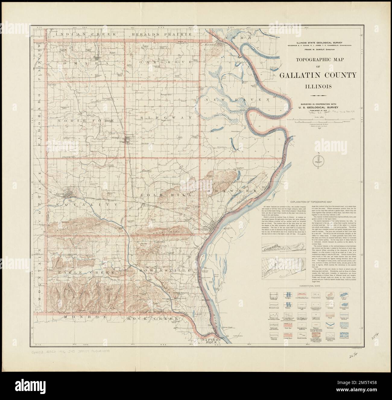Topographic map of Gallatin County, Illinois. Relief shown by contours ...