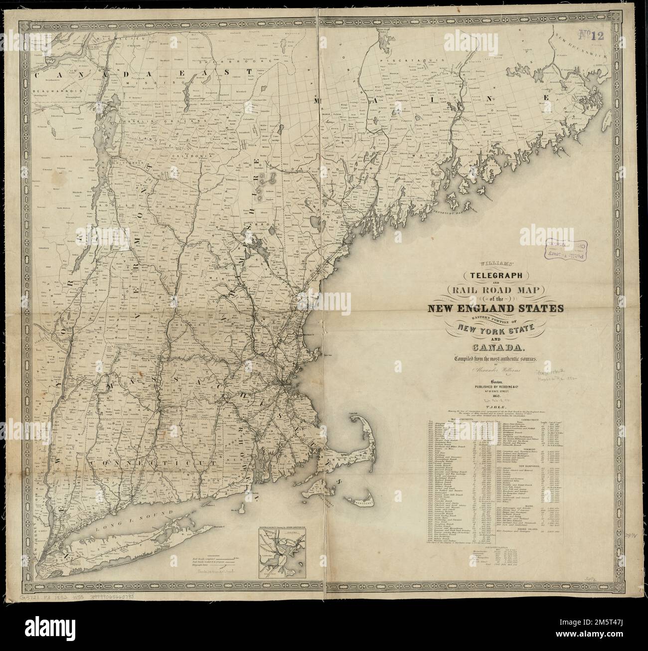 Williams' telegraph and rail road map of the New England states ...