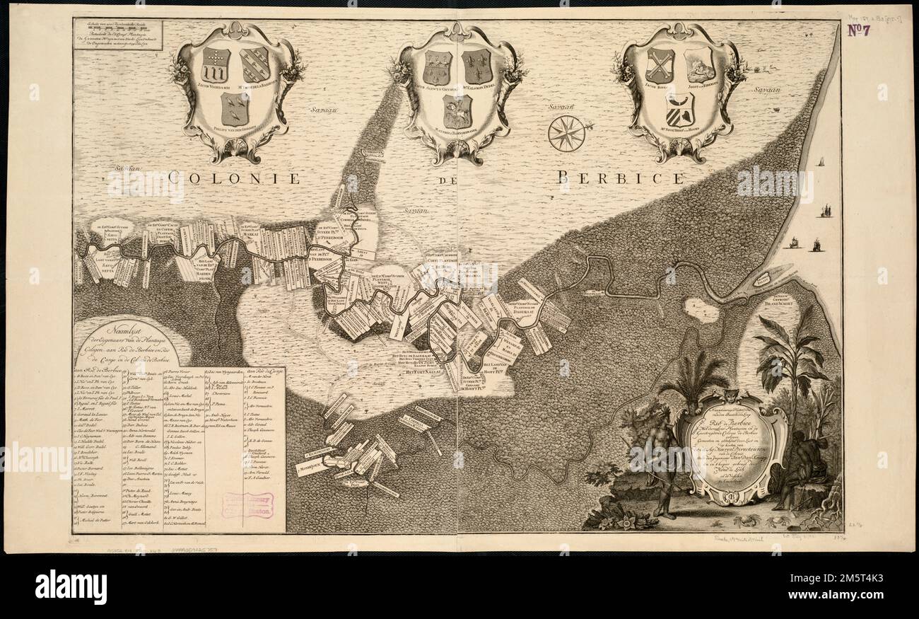 Naaukeurige platte grond van den staat loop van Rio de Berbice met ...