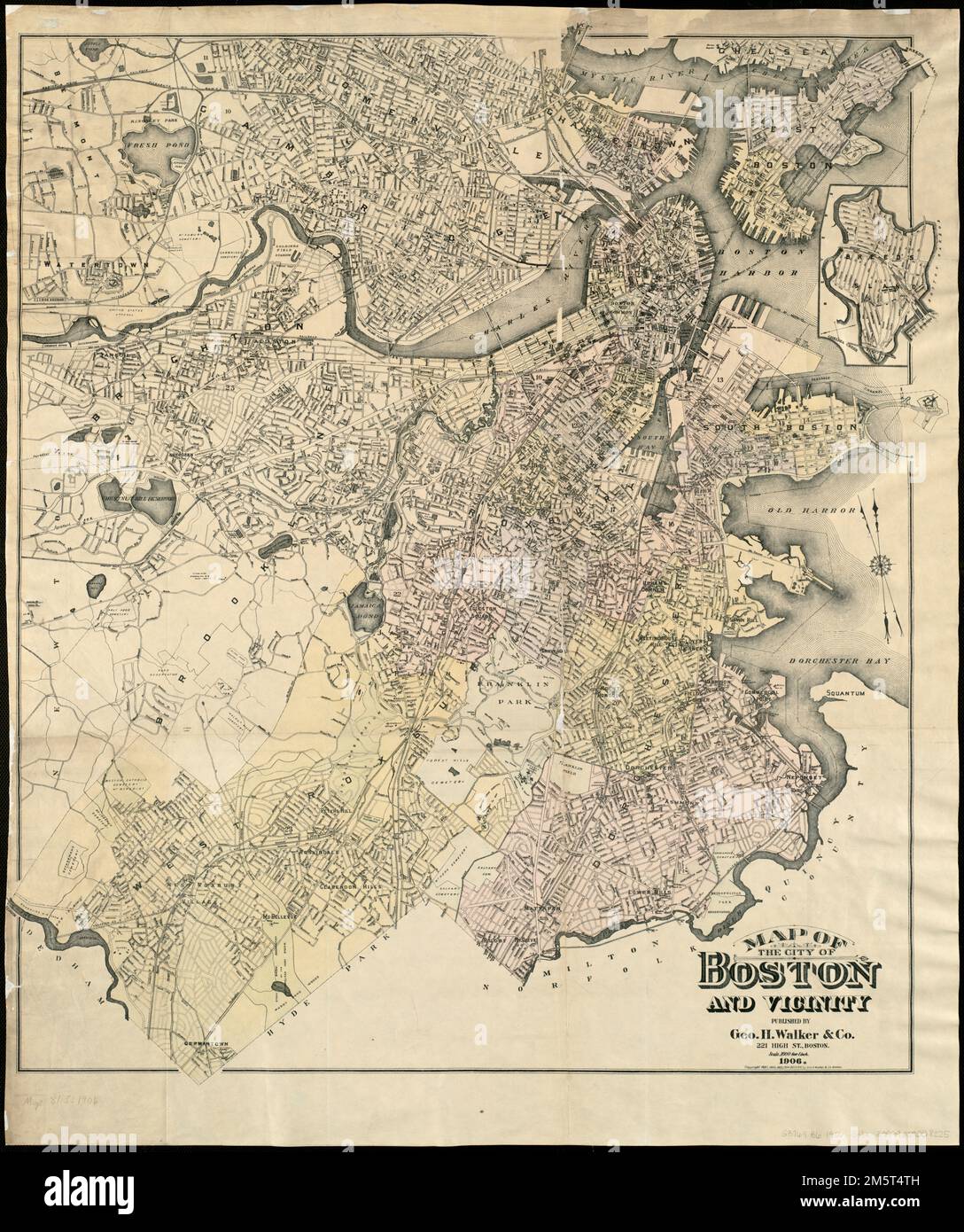 Map of the city of Boston and vicinity. Oriented with north toward the ...