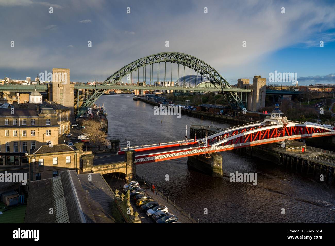 Newcastle Tyne Bridge and Quayside seen from High Level Bridge Stock ...
