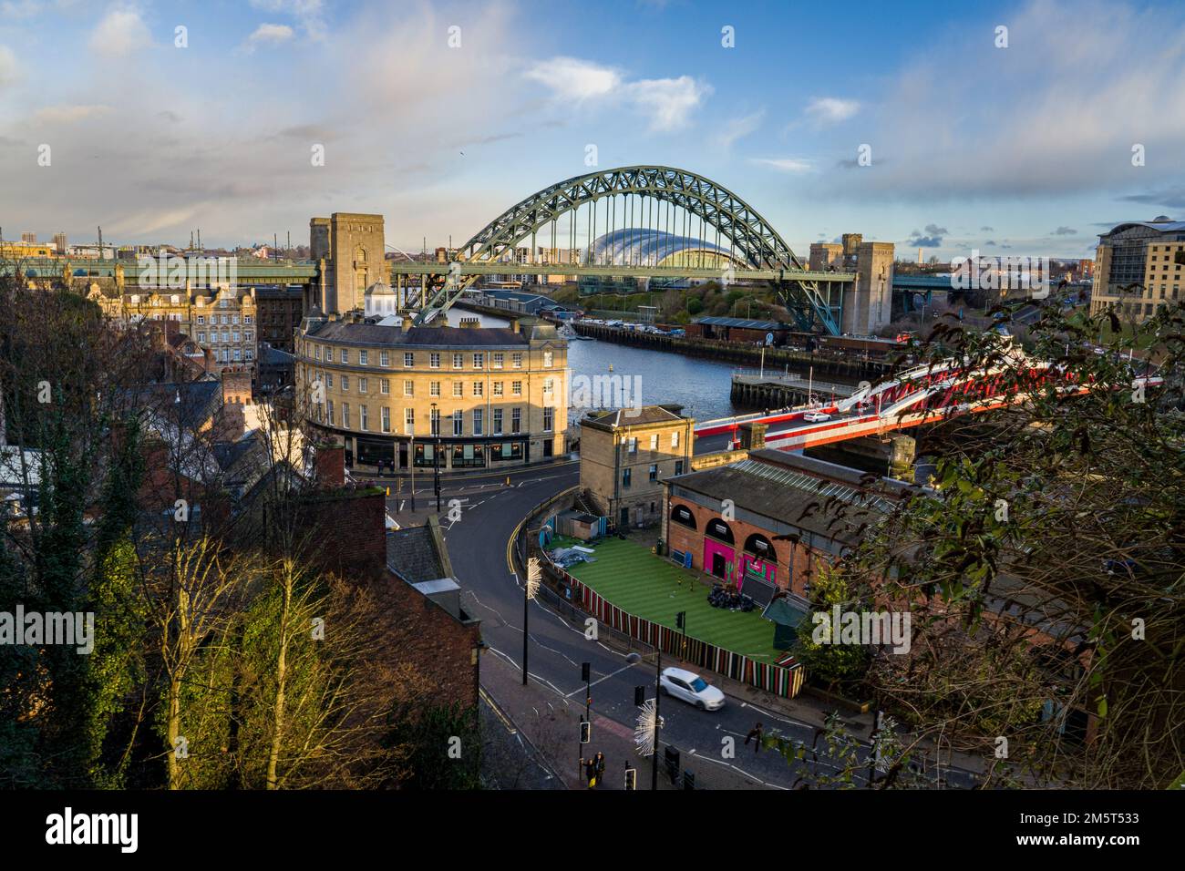 Newcastle Tyne Bridge and Quayside seen from High Level Bridge Stock ...