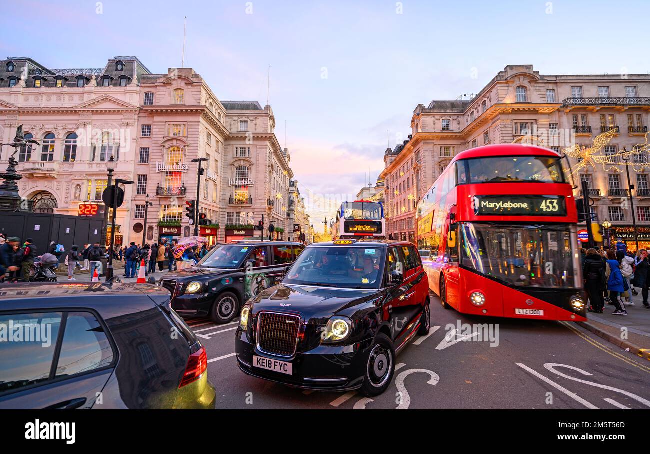 People and traffic at Piccadilly Circus in London, UK. This is the view ...