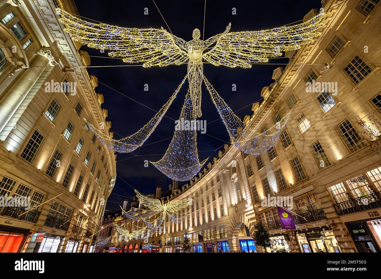 Architecture along Regent Street in London, UK. Evening view of Regent ...