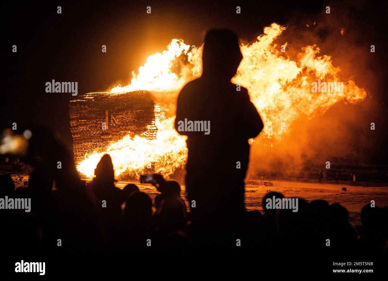 SCHEVENINGEN - The bonfire on the Noorderstrand of Scheveningen. The ...
