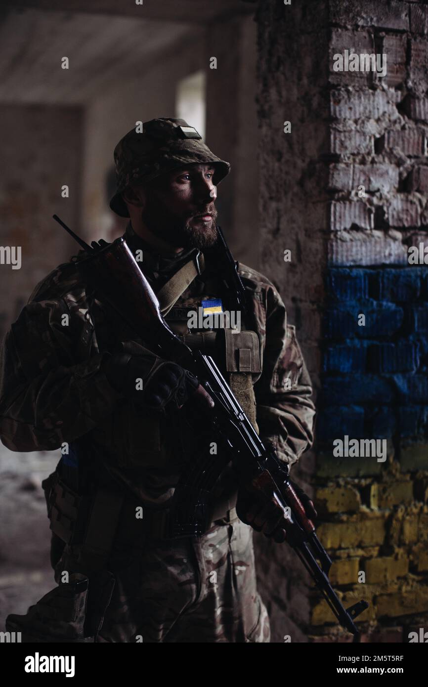 Silhouette ukrainian army man stands hi-res stock photography and ...