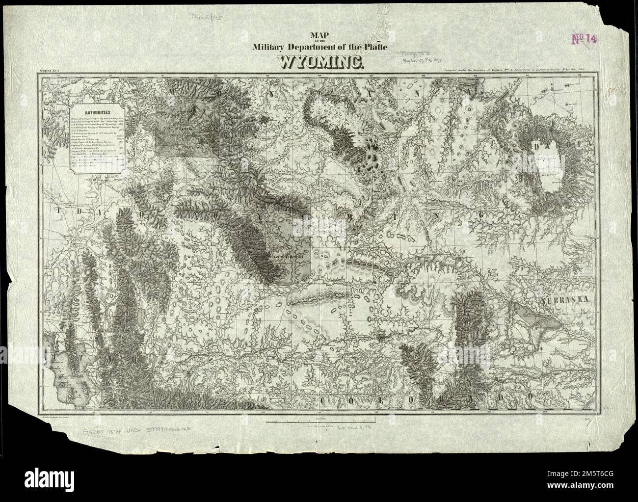 Map of the military Department of the Platte Wyoming. Relief shown by ...