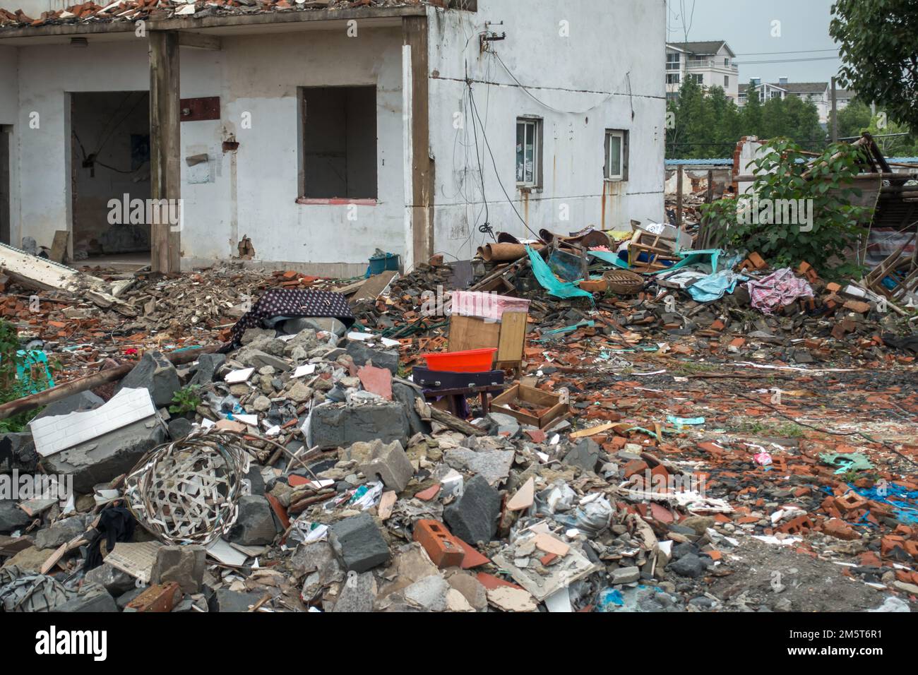 An outdoor view of ruined and abandoned houses in an old village Stock ...