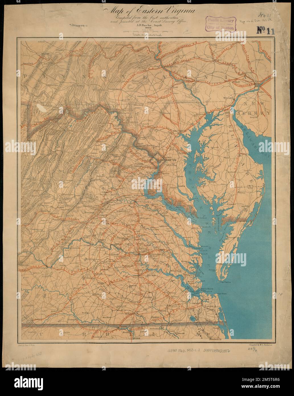 Map of eastern Virginia. Relief shown by hachures. Also covers Maryland ...