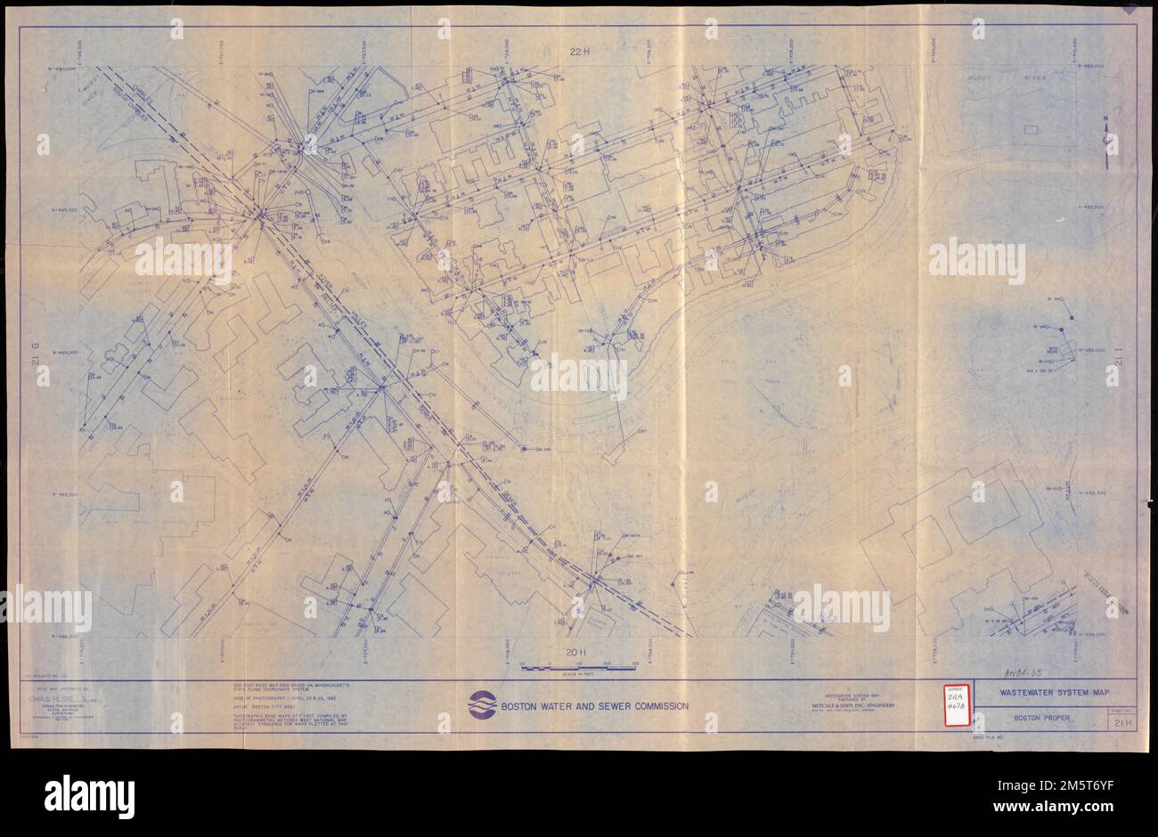 Wastewater system map, Boston proper, sheet no. 21h.. Map of a portion ...