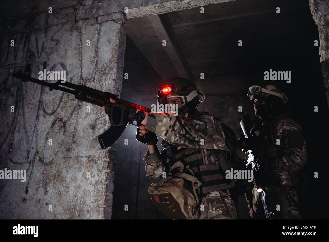 Ukrainian soldiers on the battlefield. Special forces conduct ...