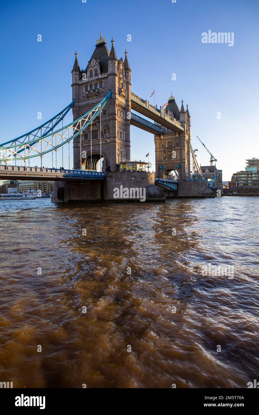 London, England – December 2022. Tower Bridge is a combined suspension ...