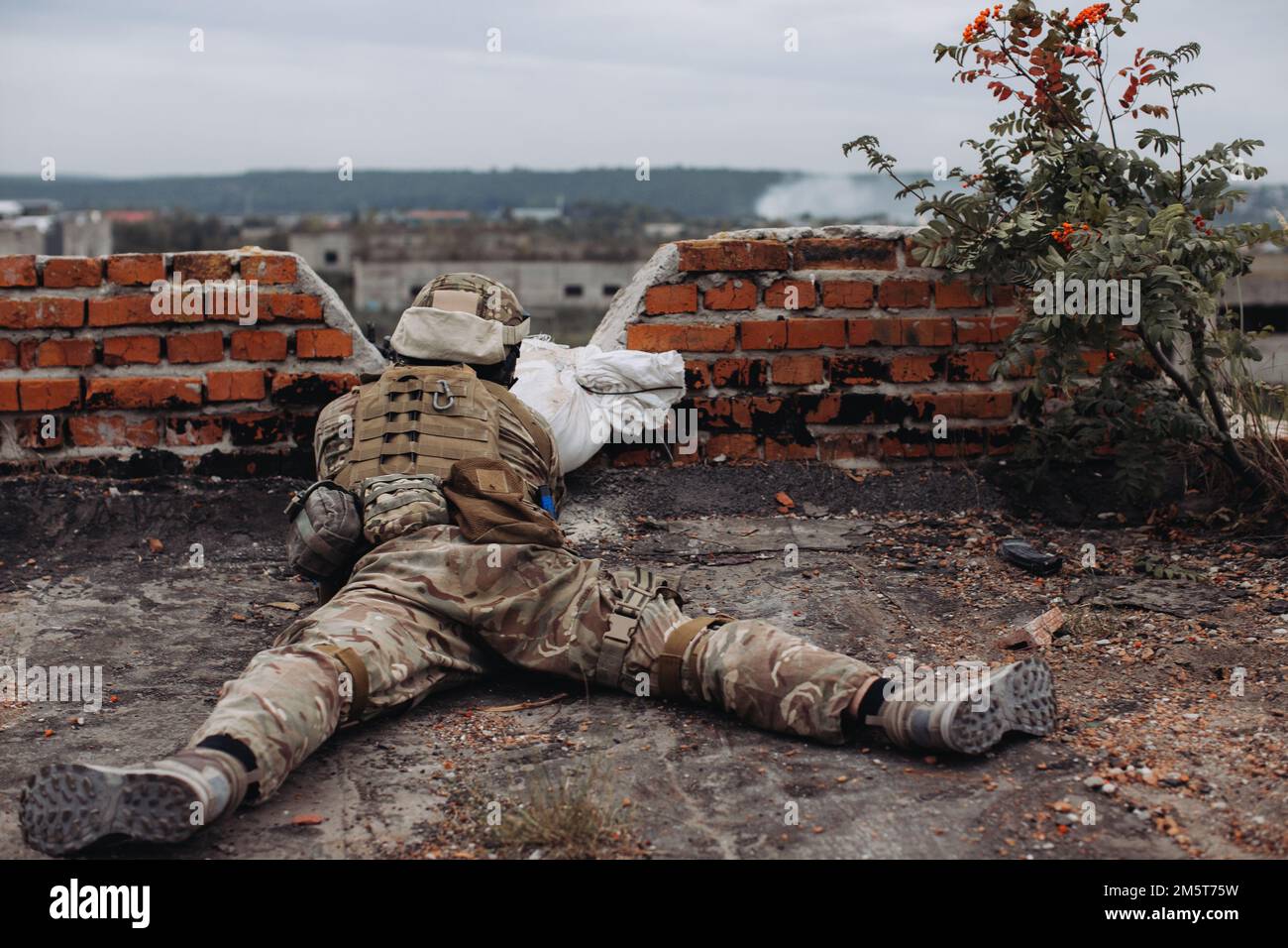 Ukrainian defender on the front line. War between Ukraine and Russia ...