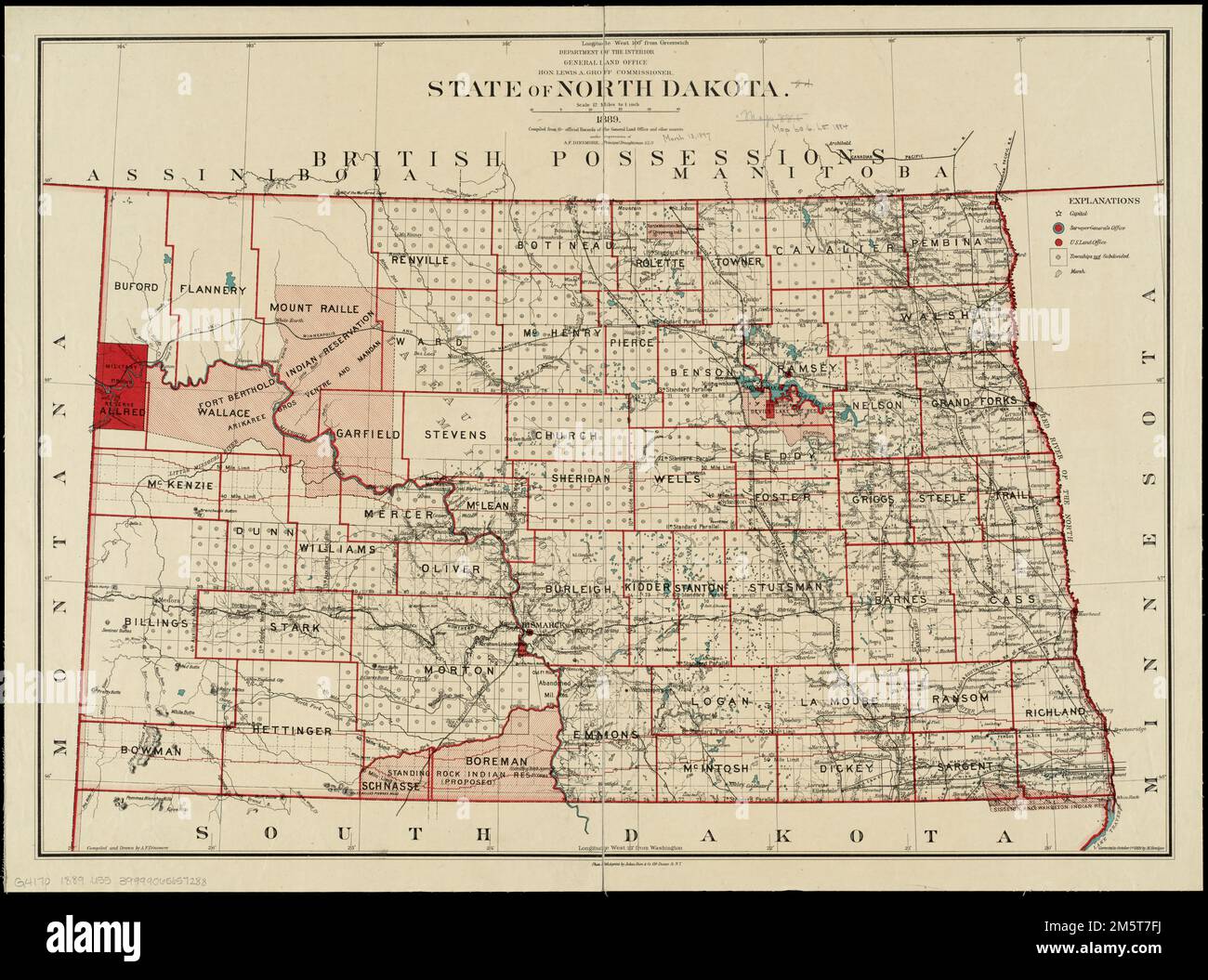 State of North Dakota. Relief shown by hachures. Prime meridians ...