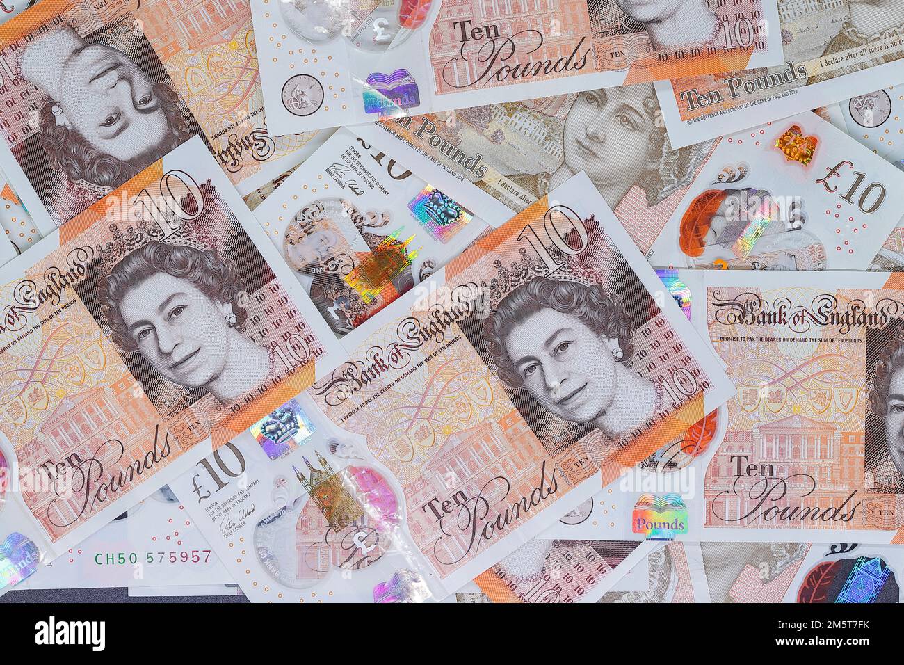 British polymer £10 banknotes issued by the Bank Of England Stock Photo ...