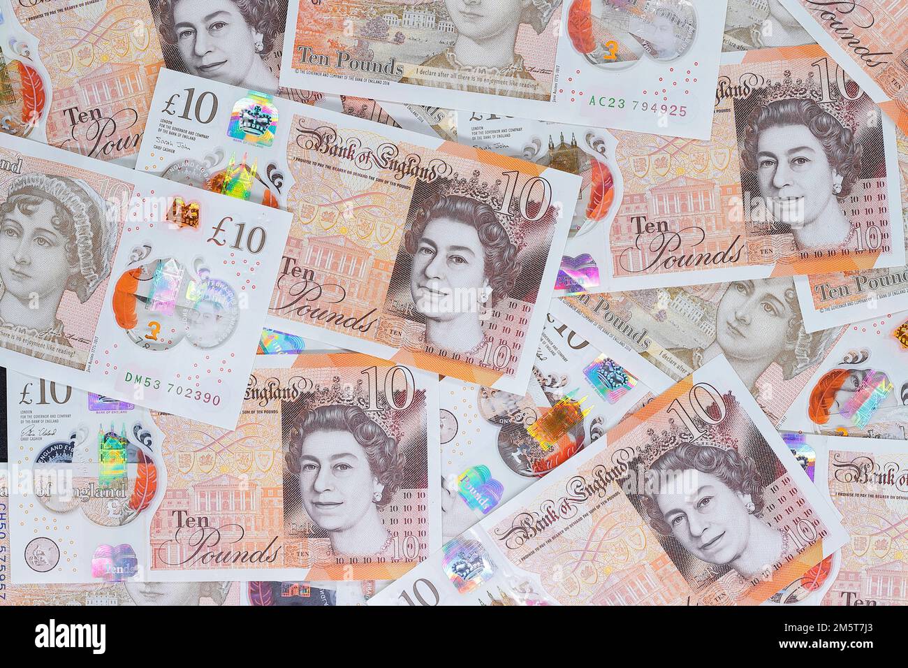British polymer £10 banknotes issued by the Bank Of England Stock Photo ...