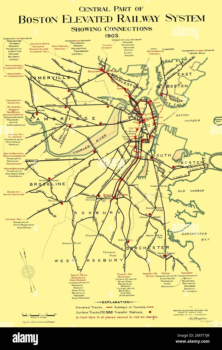 Central part of Boston Elevated Railway system showing connections 1903 ...