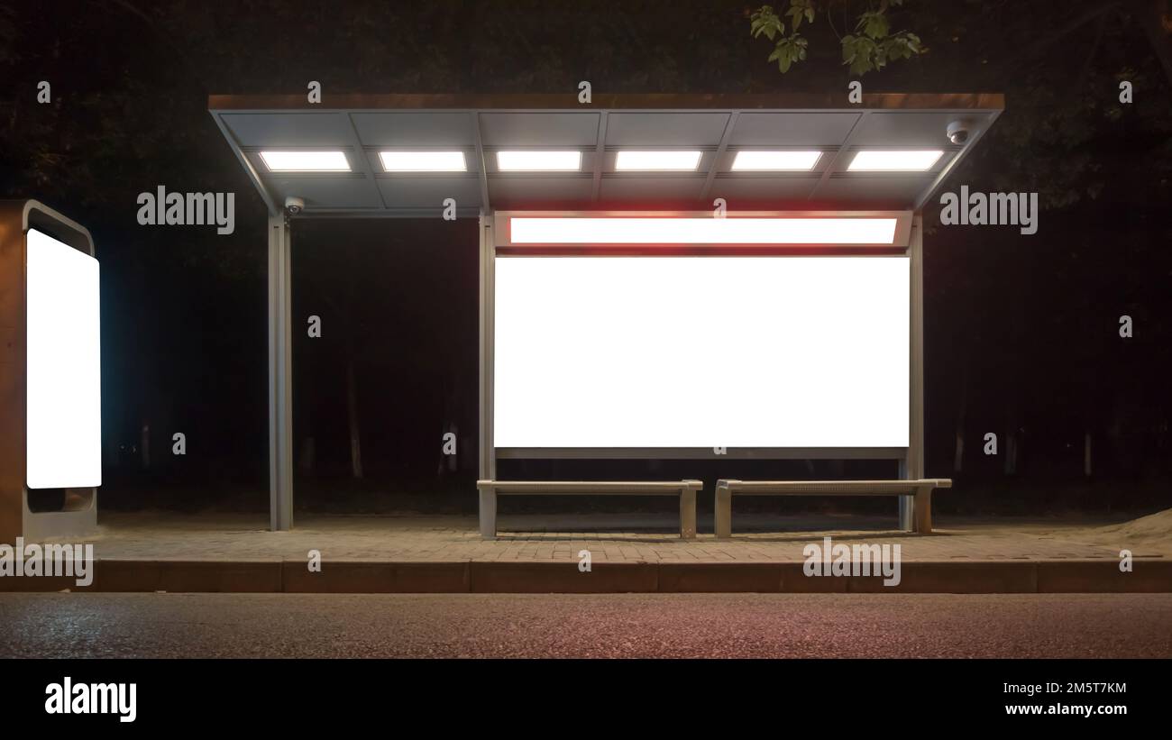An empty white signboard in a street at night with copy space Stock ...