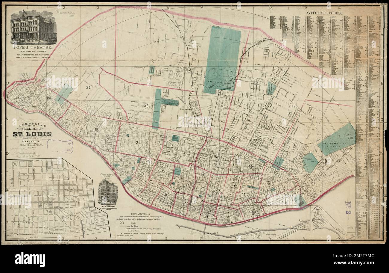 Campbell's revised guide map of St. Louis. Oriented with north to the ...