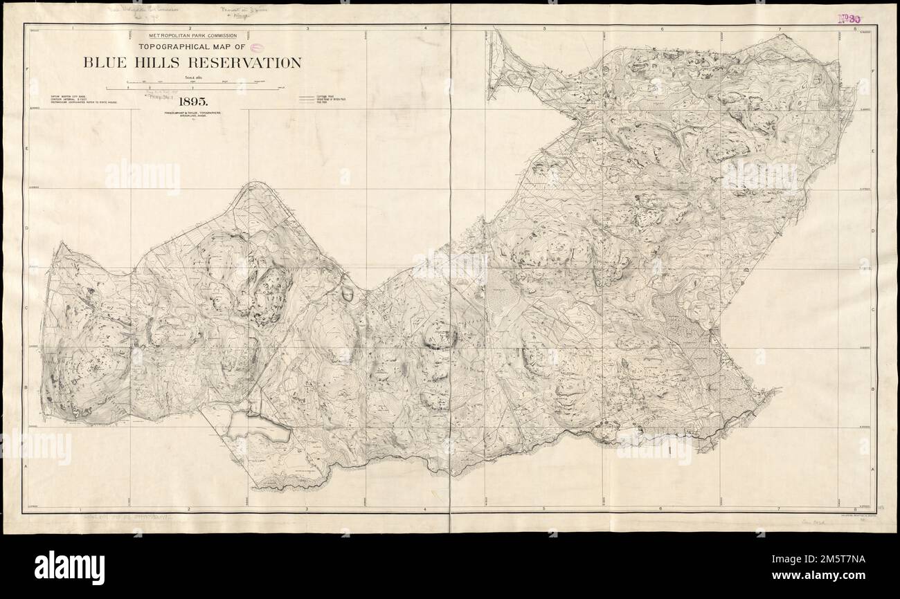 Topographical map of Blue Hills Reservation. Relief shown by contours ...