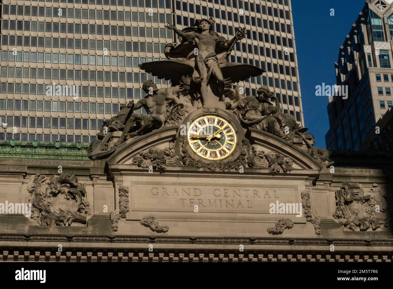 The facade of Grand Central Terminal features a transportation ...
