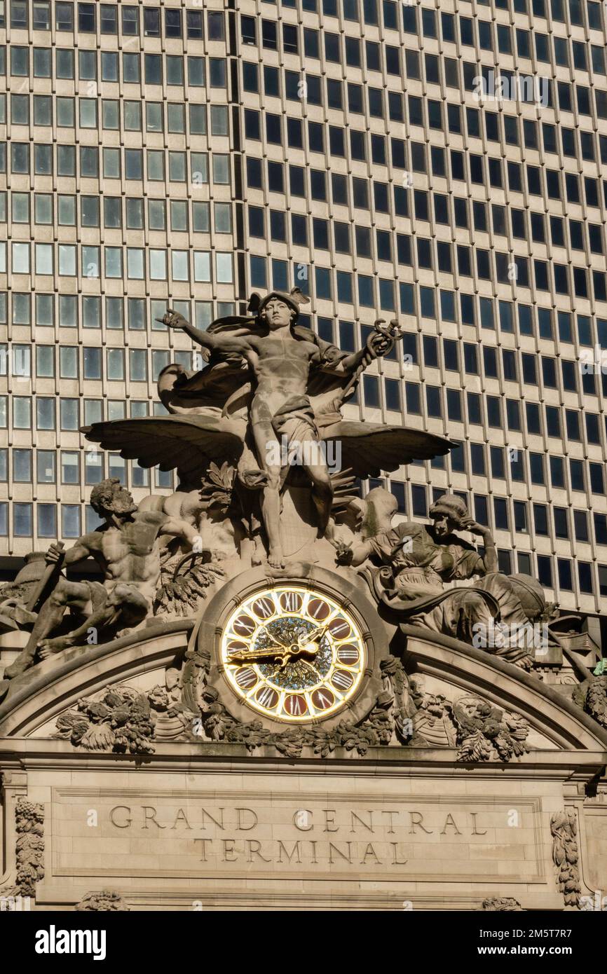 The facade of Grand Central Terminal features a transportation ...