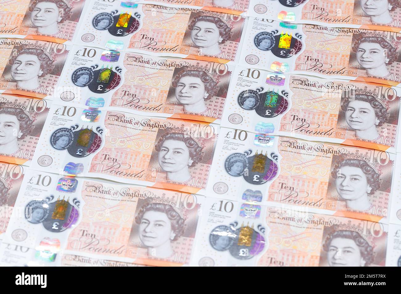 British polymer £10 banknotes issued by the Bank Of England Stock Photo ...