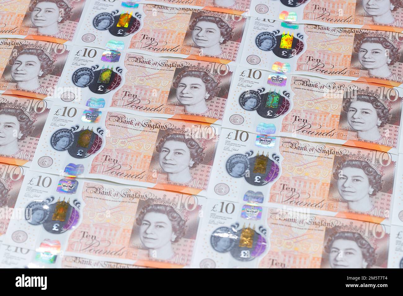 British polymer £10 banknotes issued by the Bank Of England Stock Photo ...