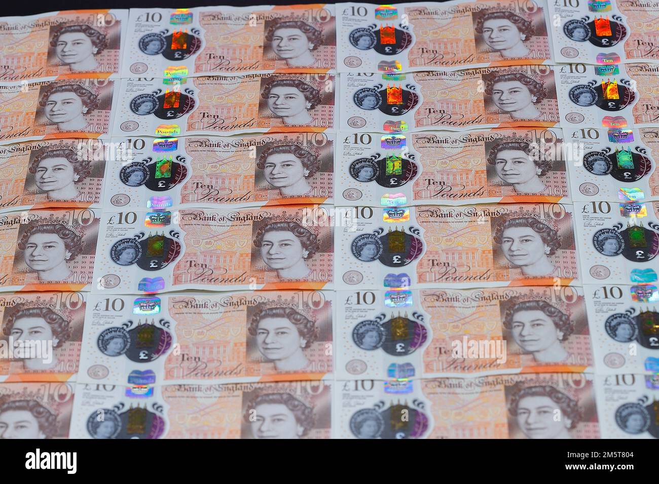 British polymer £10 banknotes issued by the Bank Of England Stock Photo ...