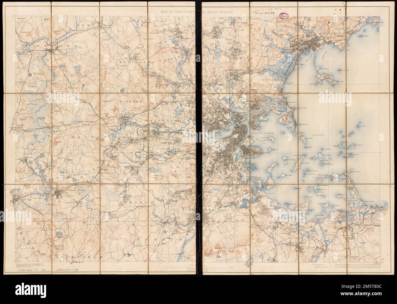Map of the country about Boston. Shows roads, streets and railroads ...