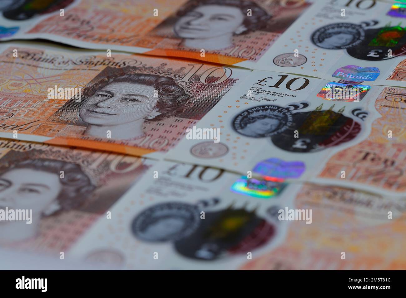 British polymer £10 banknotes issued by the Bank Of England Stock Photo ...