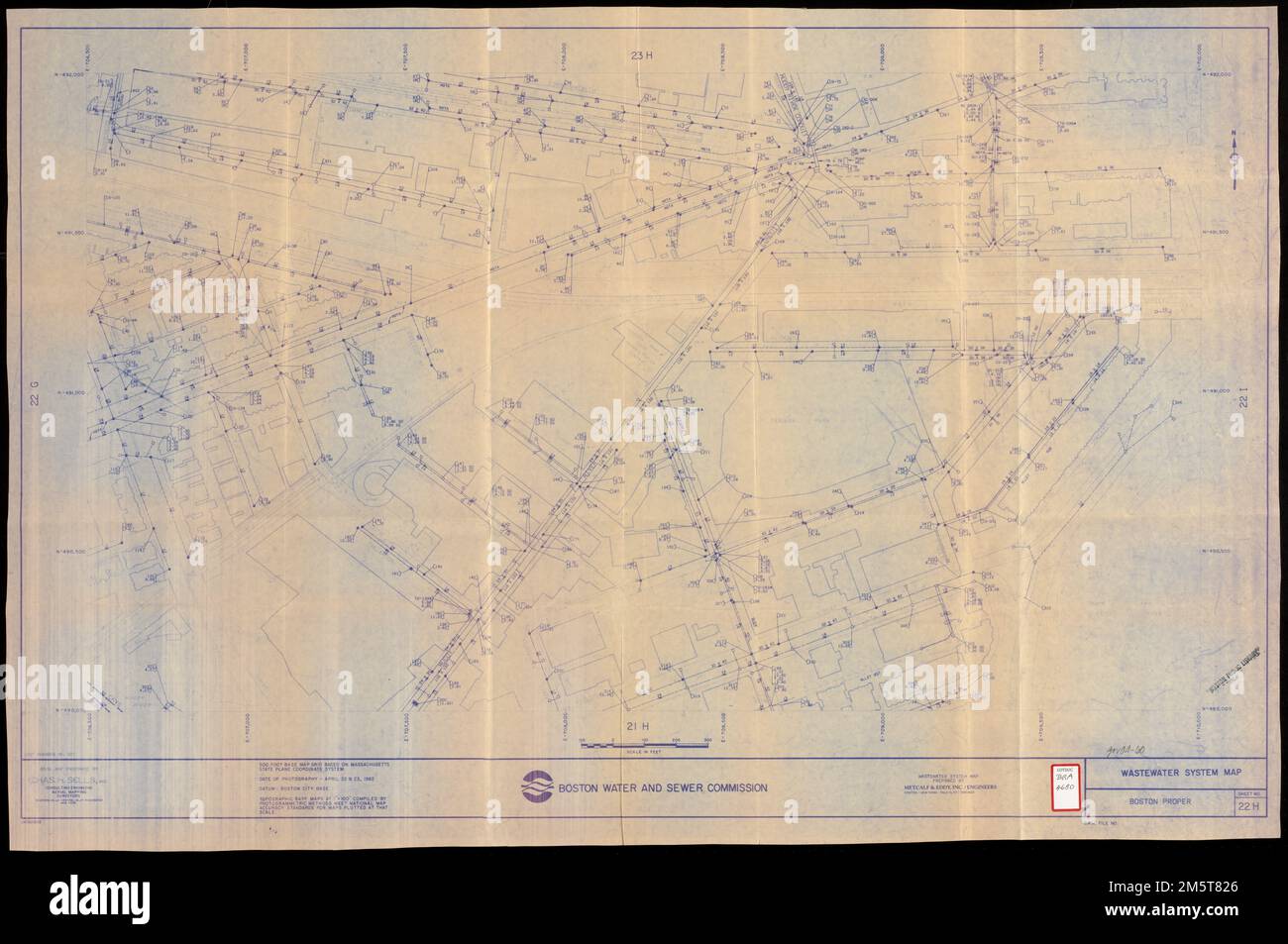 Water system map, Boston proper, sheet no. 22h.. Map of a portion of ...