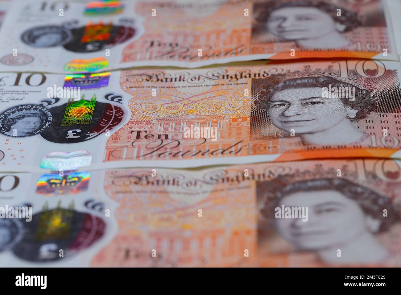 British polymer £10 banknotes issued by the Bank Of England Stock Photo ...