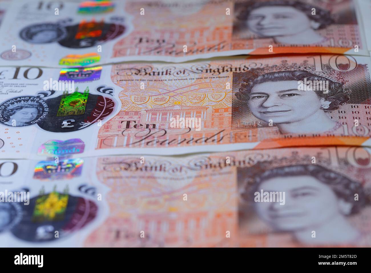 British polymer £10 banknotes issued by the Bank Of England Stock Photo ...