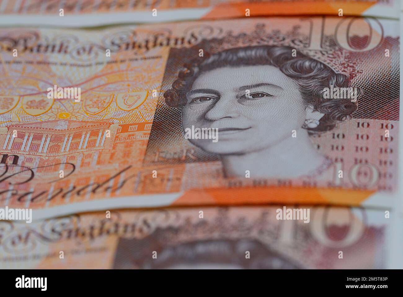 British polymer £10 banknotes issued by the Bank Of England Stock Photo ...