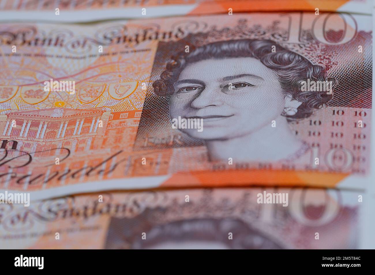 British polymer £10 banknotes issued by the Bank Of England Stock Photo ...