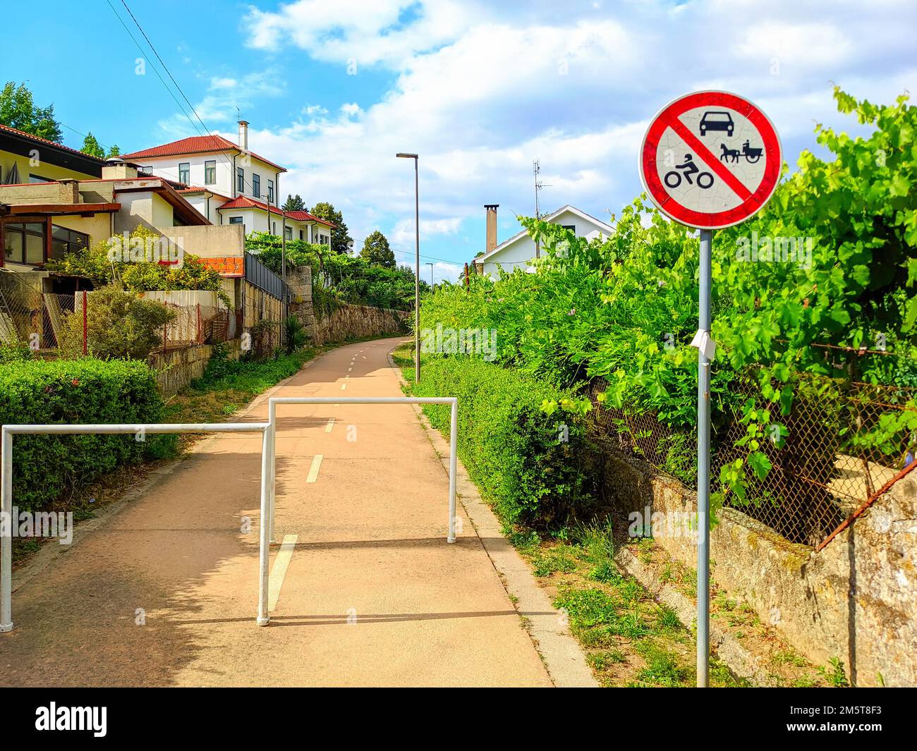 Prohibition sign, cars, motorcycles or horse cart are not allowed to ...