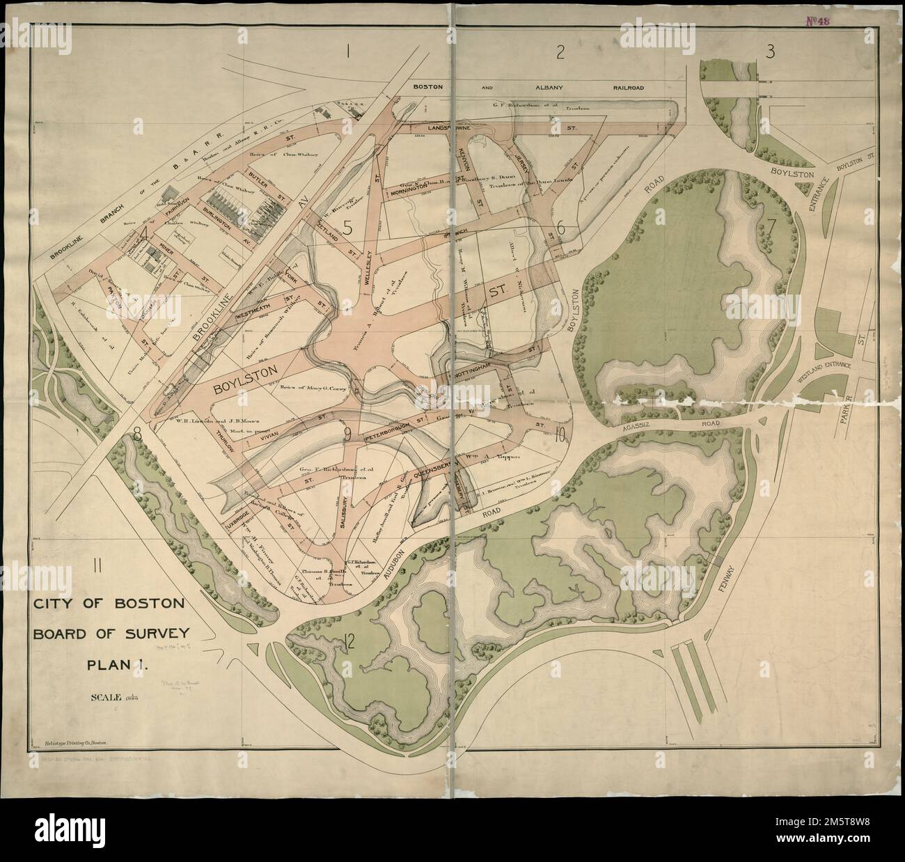 Plan 1. Shows landowners and lots in the Fenway area of Boston... City ...