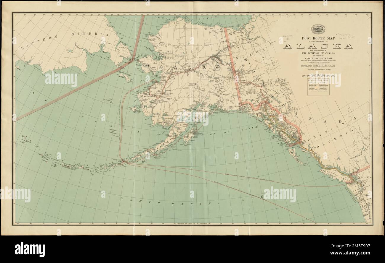 Post route map of the territory of Alaska with adjacent parts of the ...