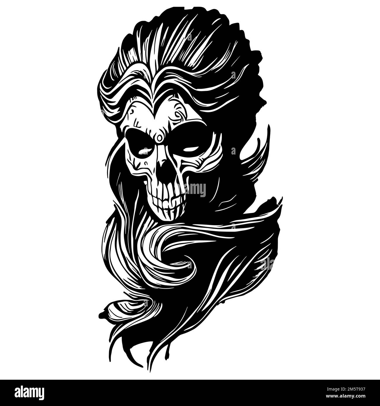 Female Sugar Skull Stencil Hand Drawn Vector Black And White Clip Art