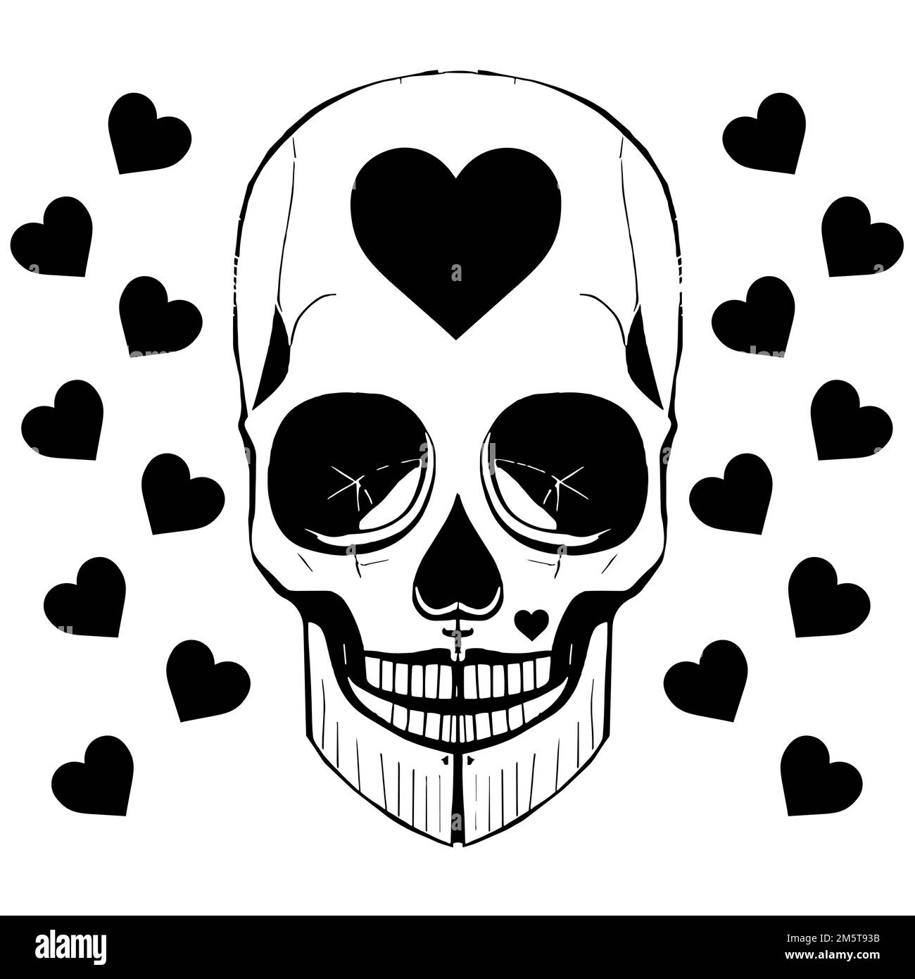 Sugar Skull Female Love Drawing Hand Drawn Vector Black And White Clip