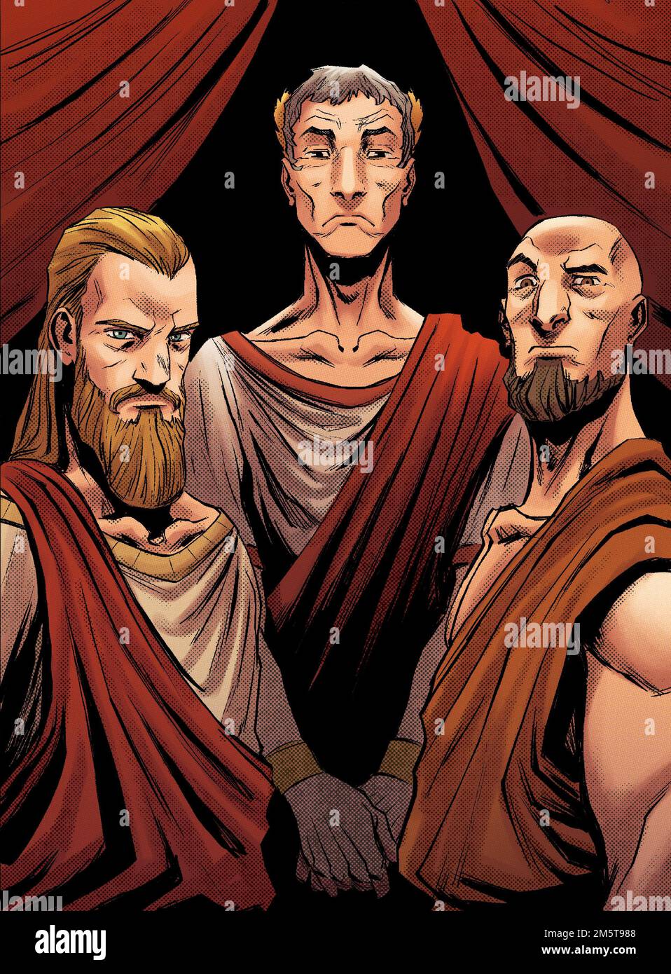 three Greek or Roman nobles wearing togas, comic book style art Stock ...