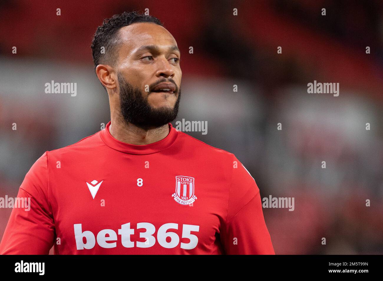 Lewis Baker #8 of Stoke City before the Sky Bet Championship match ...