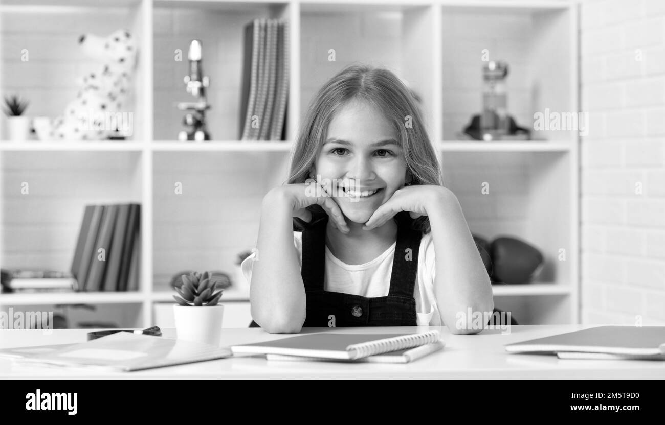 happy teen girl at school lesson in classroom wear uniform, education ...
