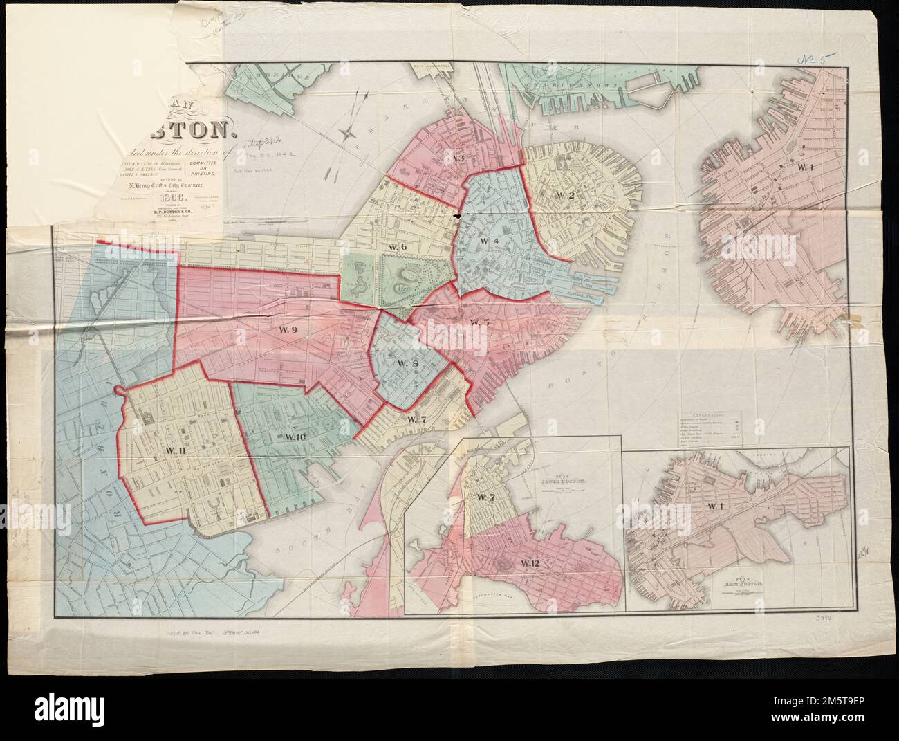 Plan of Boston. Relief shown by hachures. Oriented with north toward ...