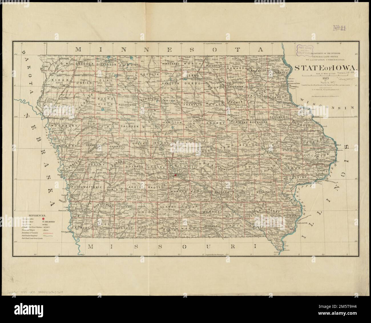 State of Iowa. Shows railroads. Relief shown by hachures. Prime ...