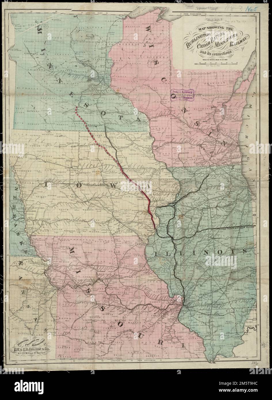 Map showing the Burlington, Cedar Rapids and Minnesota Railway and its ...