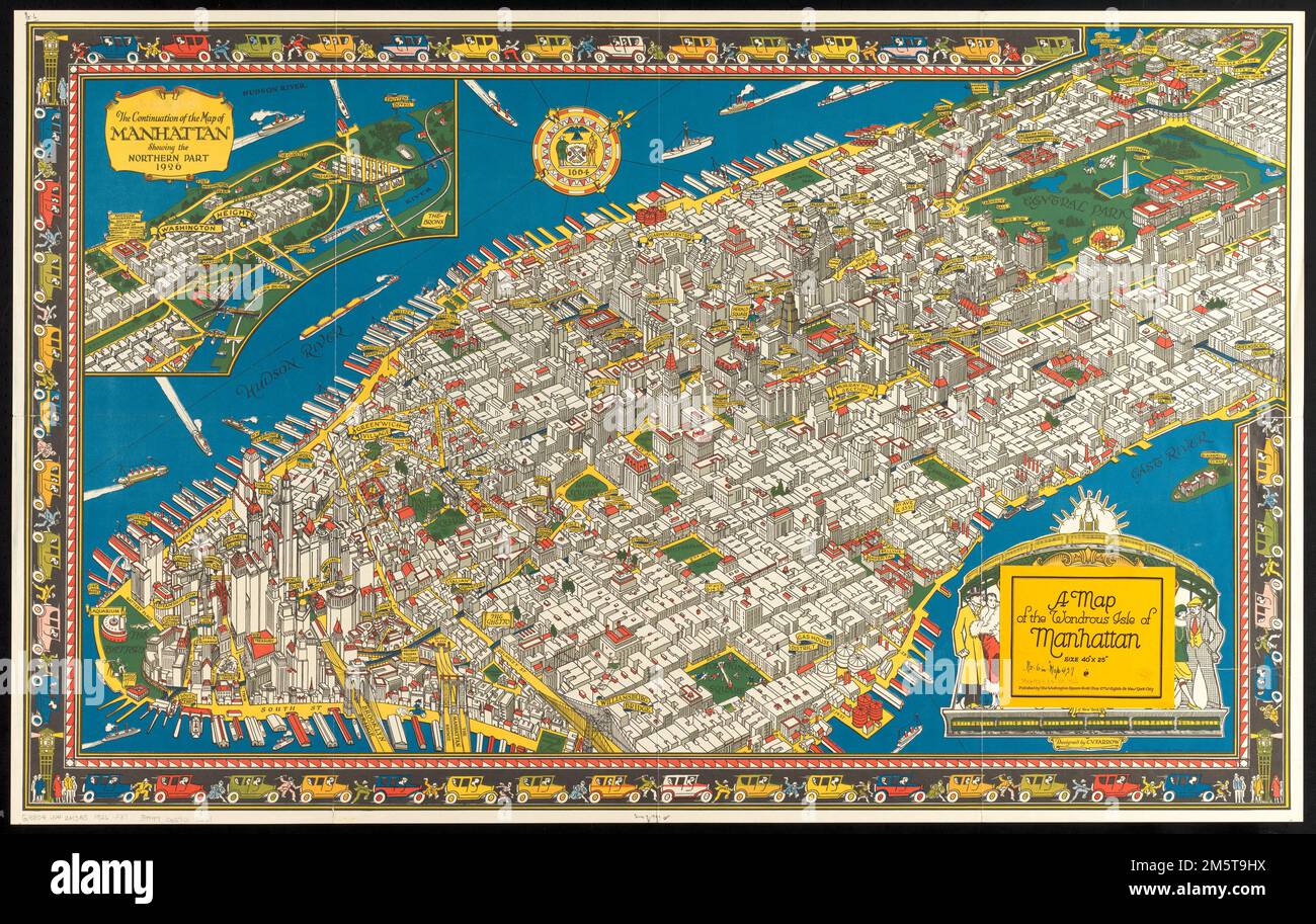A map of the wondrous isle of Manhattan. Pictorial map. Bird's-eye view ...