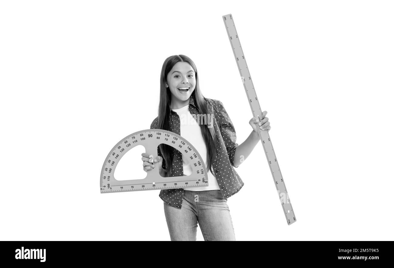 back to school. algebra and geometry. kid study math. measure the size ...